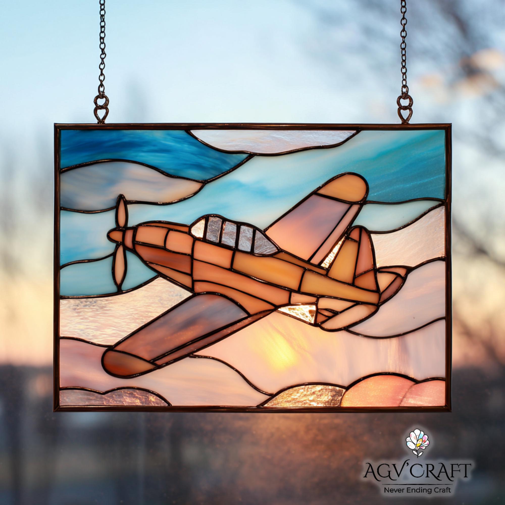 Airplane Stained Glass Pattern, Airplane Suncatcher, Airplane for Pilot ...