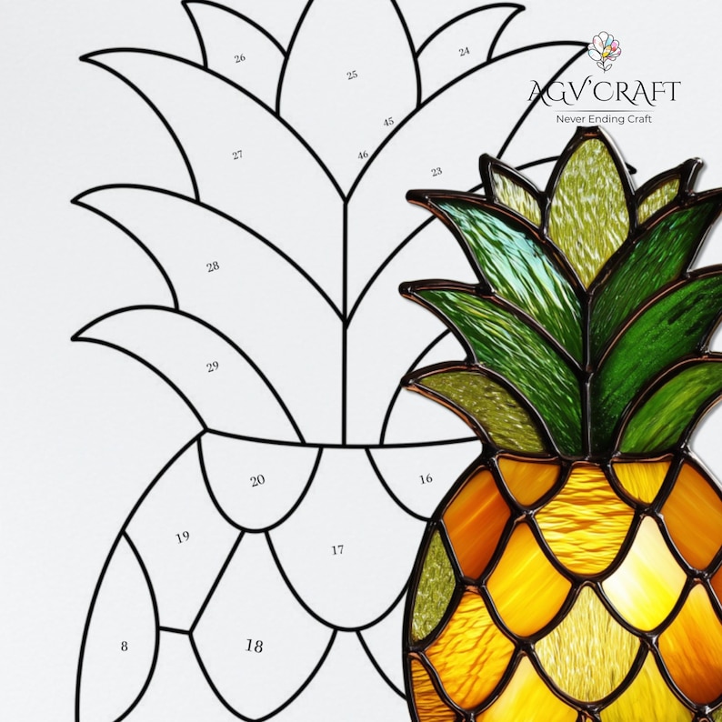 Pineapple Stained Glass Pattern, Pineapple Suncatcher, Tropical Fruit ...