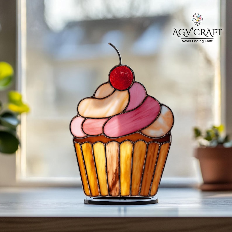 Cupcake Stained Glass Pattern, Sweet Cupcake Suncatcher, Cake Stained ...