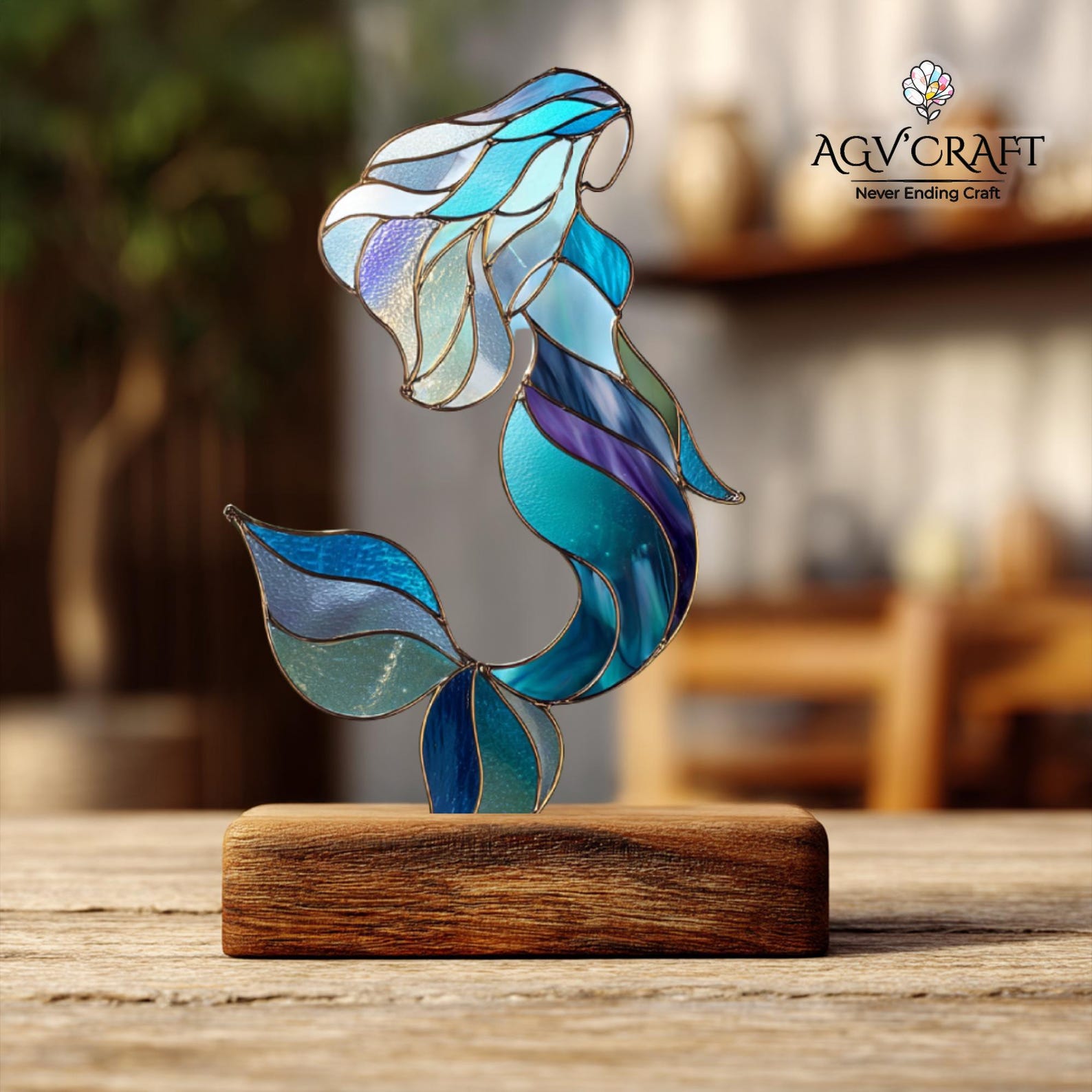 Mermaid Stained Glass Pattern, Mermaid Suncatcher, Under the Sea ...