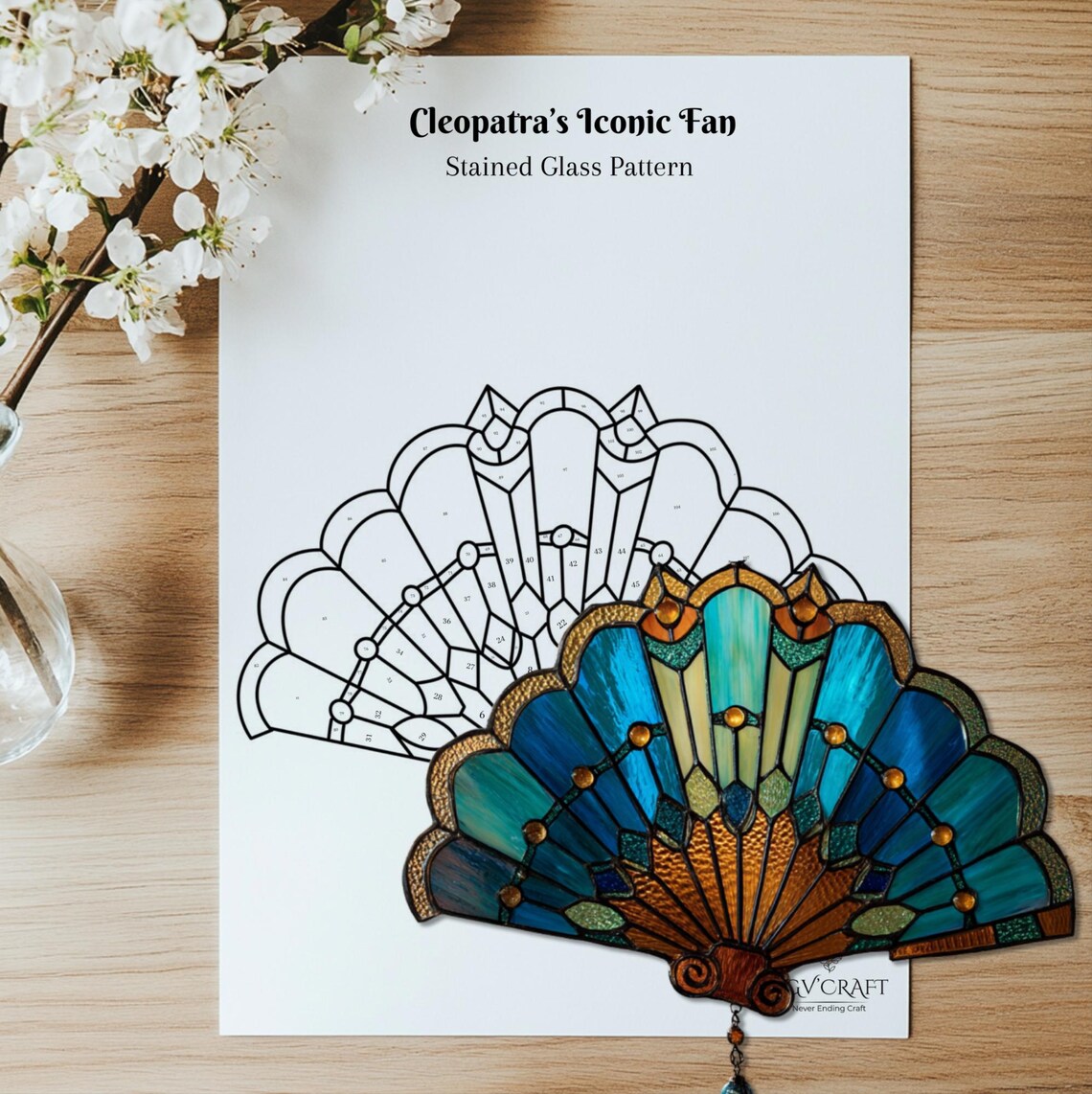 Cleopatra's Fan Stained Glass Pattern, Fan Suncatcher, Vintage Fan ...
