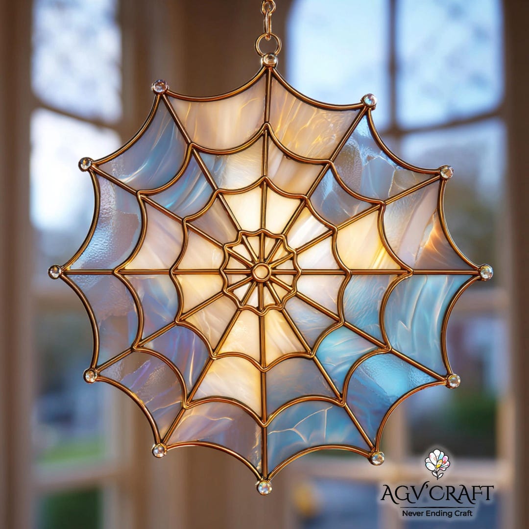 Spider Web Stained Glass Pattern, Spider Web Suncatcher, Round Spider ...