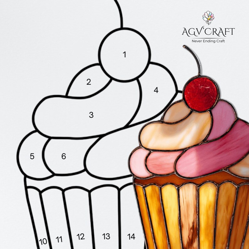 Cupcake Stained Glass Pattern, Sweet Cupcake Suncatcher, Cake Stained ...