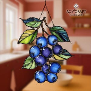 Blueberry Stained Glass Pattern, Blueberry Suncatcher, Fruits Stained ...