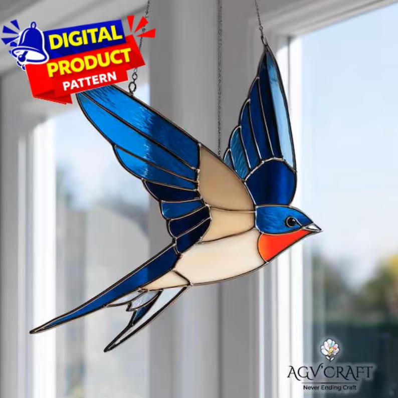 Swallow Stained Glass Pattern, Swallow Suncatcher Pattern, Bird Stained ...