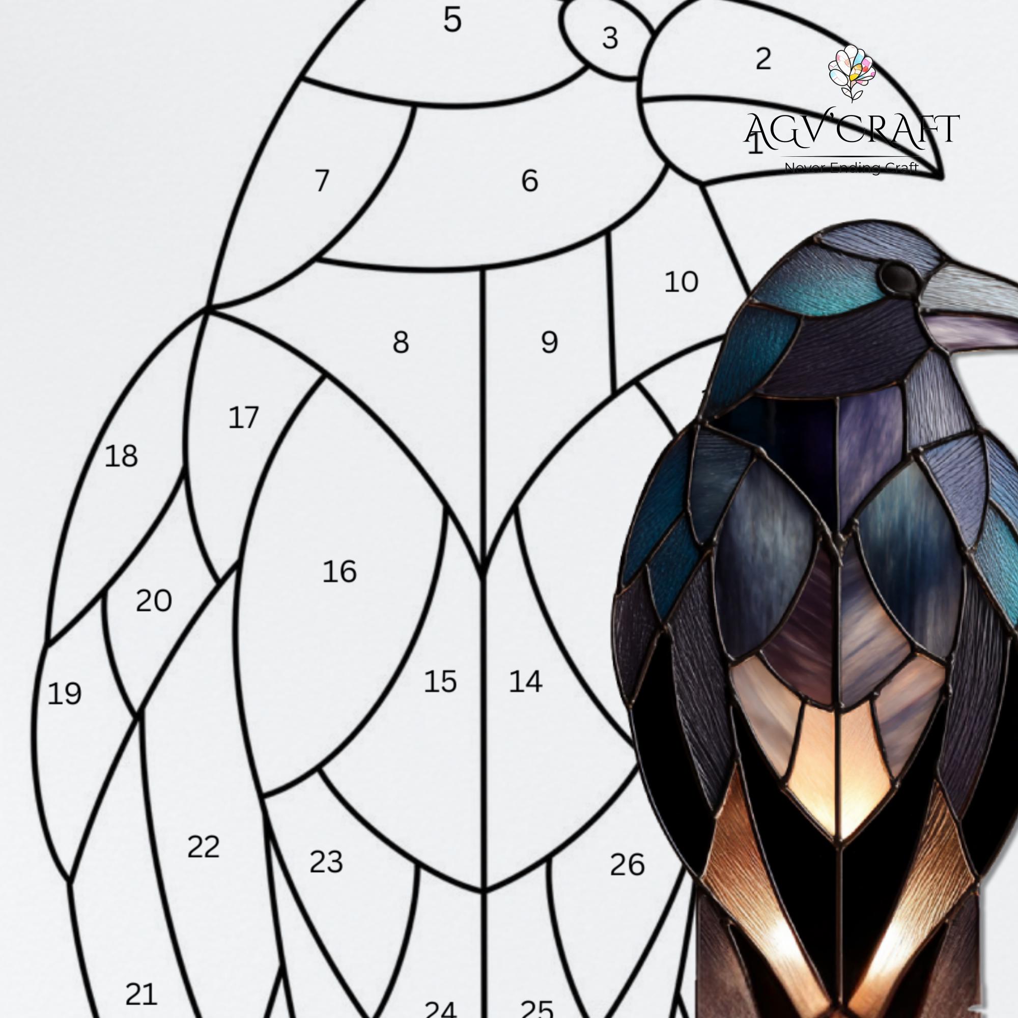 Crow Raven Stained Glass Pattern, Crow Suncatcher, Raven Stained Glass ...