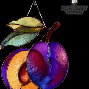 Plum Fruit Stained Glass Pattern, Plum Fruit Suncatcher, Slice of Fruit ...