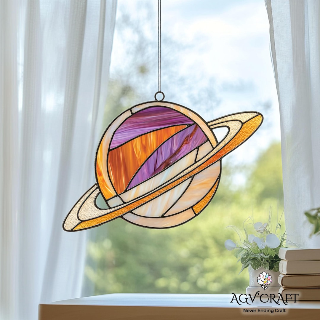 Planet Stained Glass Pattern, Space Stained Glass Pattern, Cosmic ...