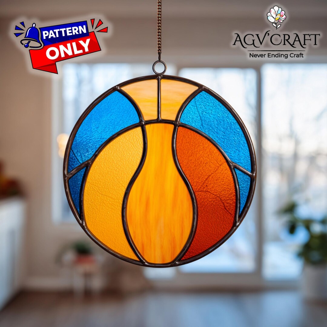 Basketball Stained Glass Pattern, Basketball Suncatcher PDF, Basketball ...