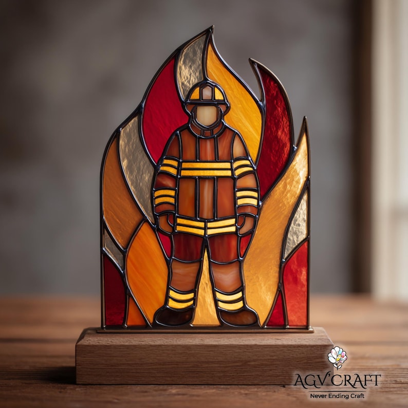 Firefighter Stained Glass Pattern, Firefighter Suncatcher, Fireman ...