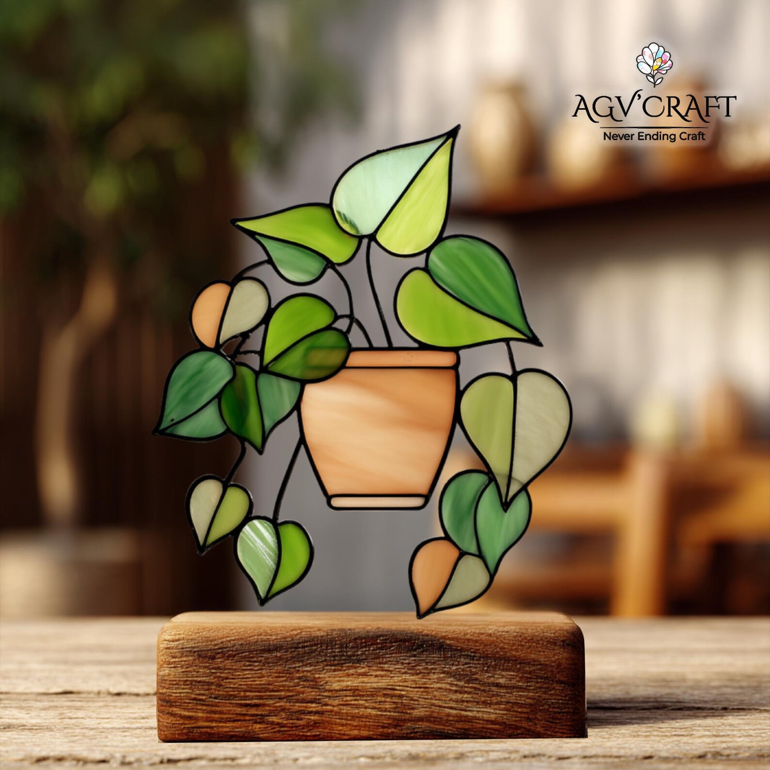 Pothos Plant Stained Glass Pattern, Hanging Pothos Plant Suncatcher ...
