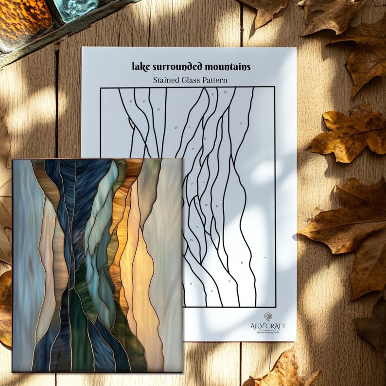Lake Surrounded Mountains Stained Glass Pattern, Lake Suncatcher ...