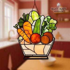 Vegetable Basket Stained Glass Pattern, Vegetable Suncatcher, Vegetable ...