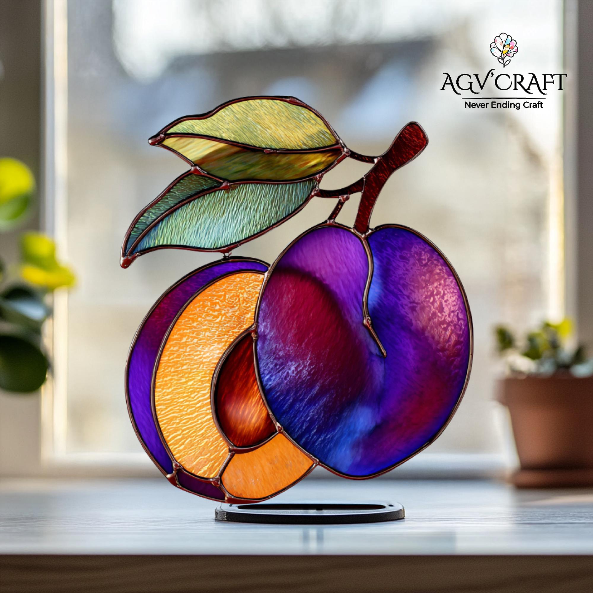 Plum Fruit Stained Glass Pattern, Plum Fruit Suncatcher, Slice of Fruit ...