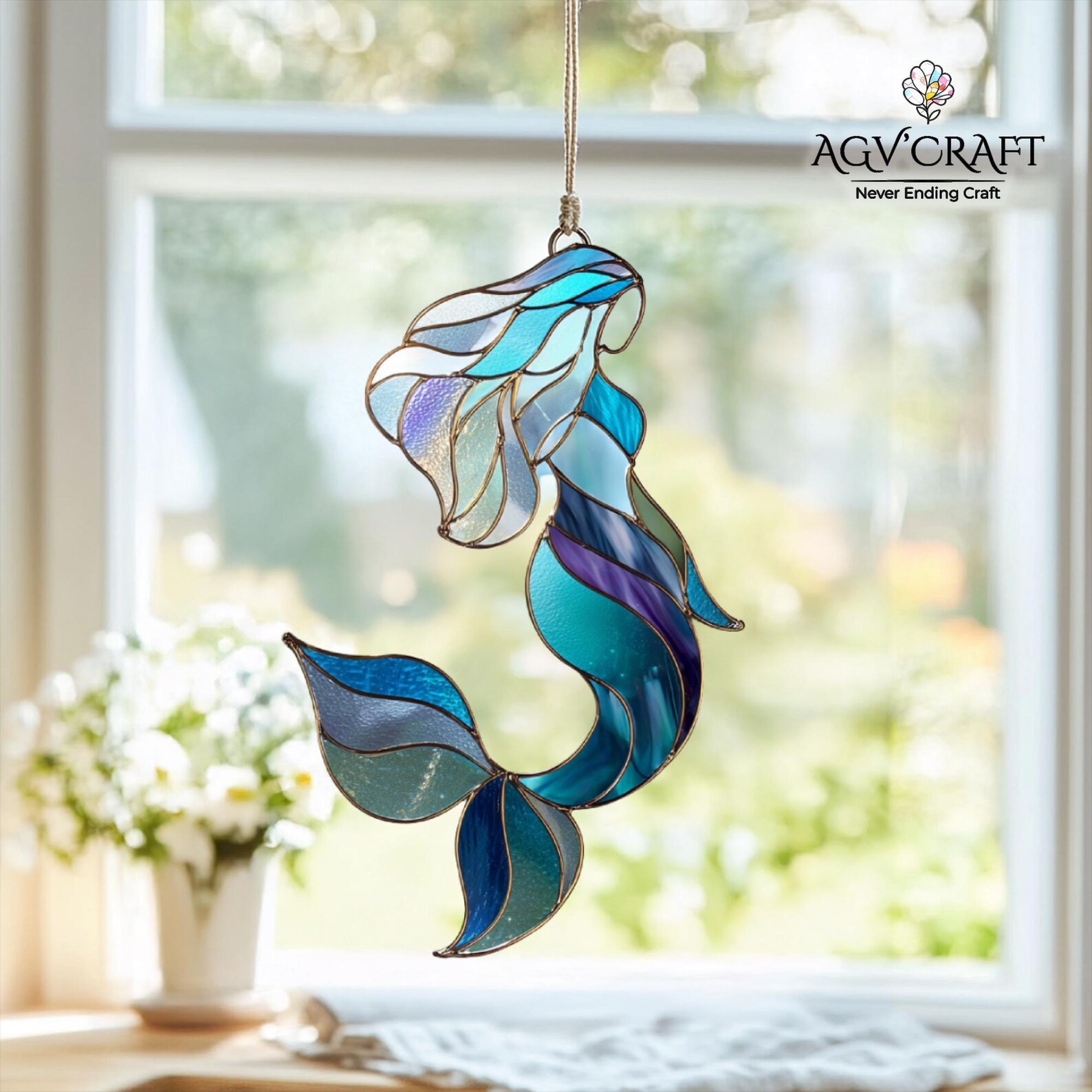 Mermaid Stained Glass Pattern, Mermaid Suncatcher, Under the Sea ...