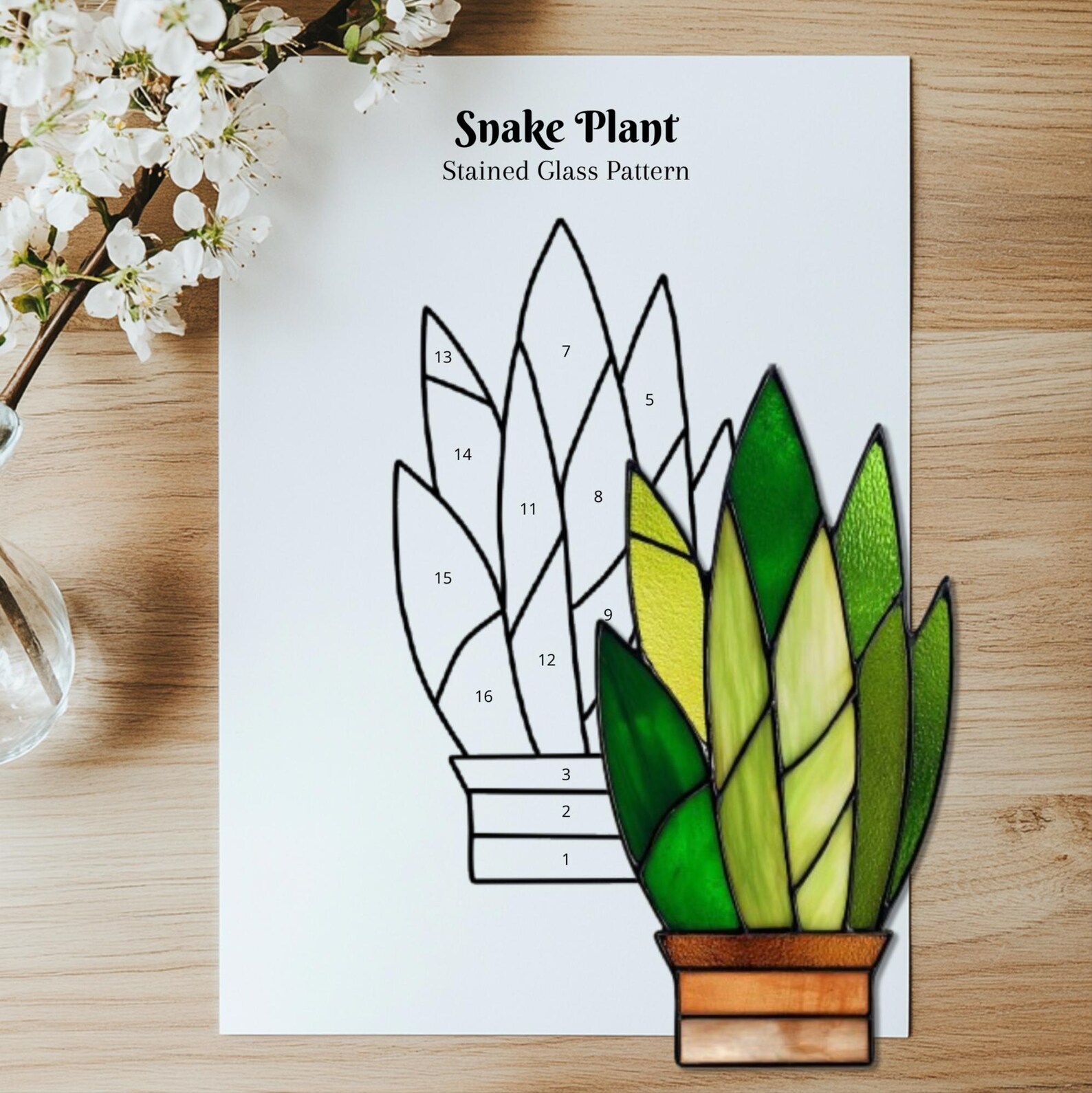 Snake Plant Stained Glass Pattern, Snake Plant Suncatcher, Agave Plant ...
