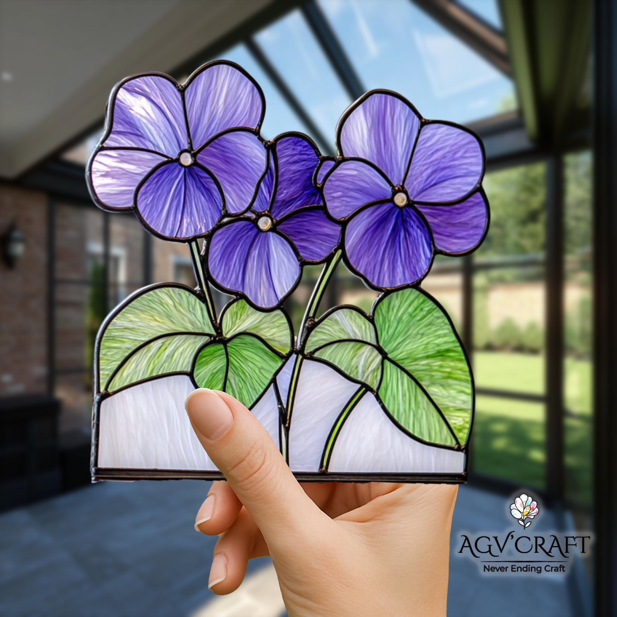 Violet Flower Stained Glass Pattern, DIY Suncatcher (PDF Pattern ...