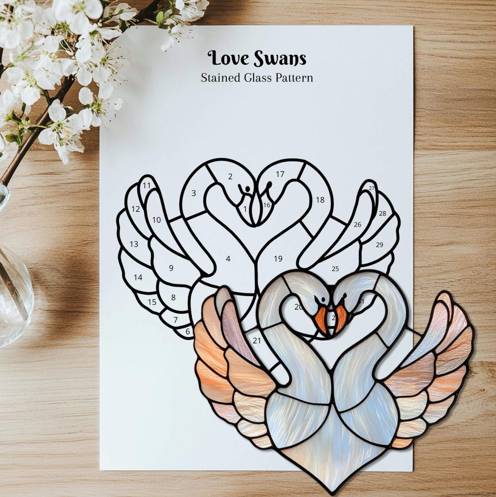 Love Swan Stained Glass Pattern, Romantic Suncatcher Template (PDF ...