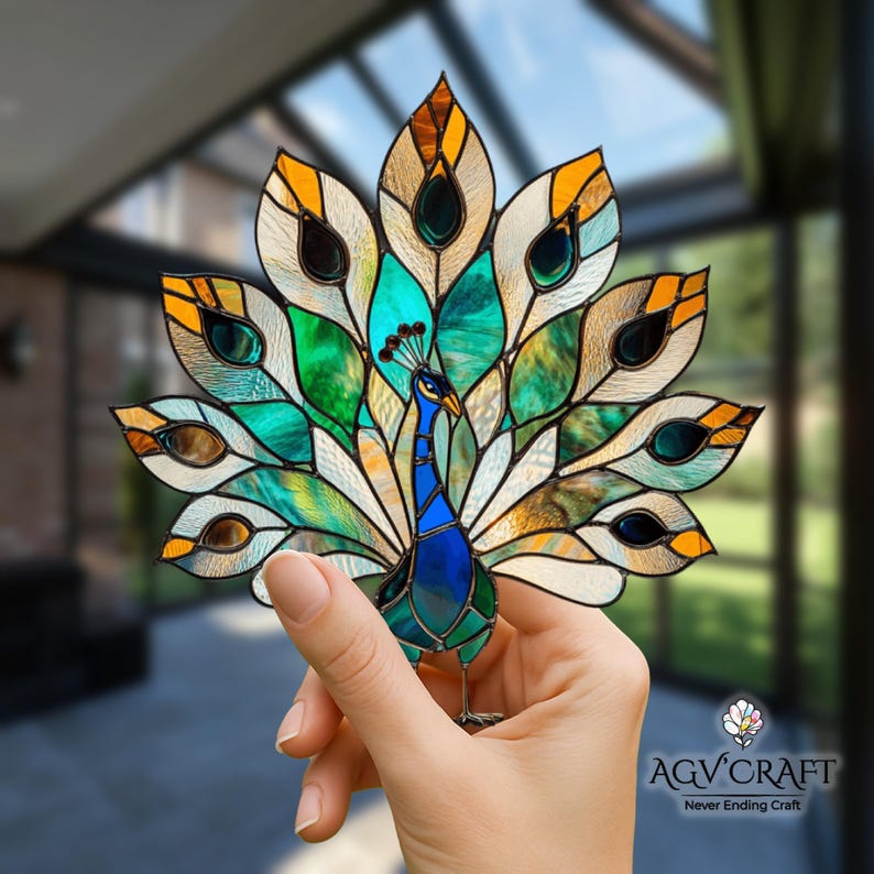 Peacock Stained Glass Pattern, Peacock Suncatcher, Peacock Bird Stained ...