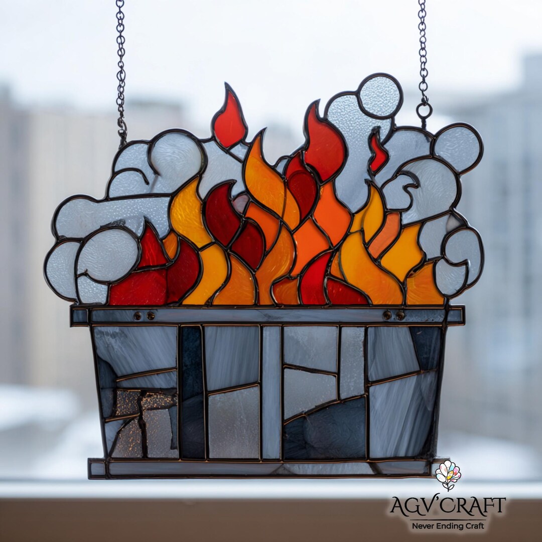 Dumster Fire Stained Glass Pattern, Dumster Fire Suncatcher, Dumpster ...