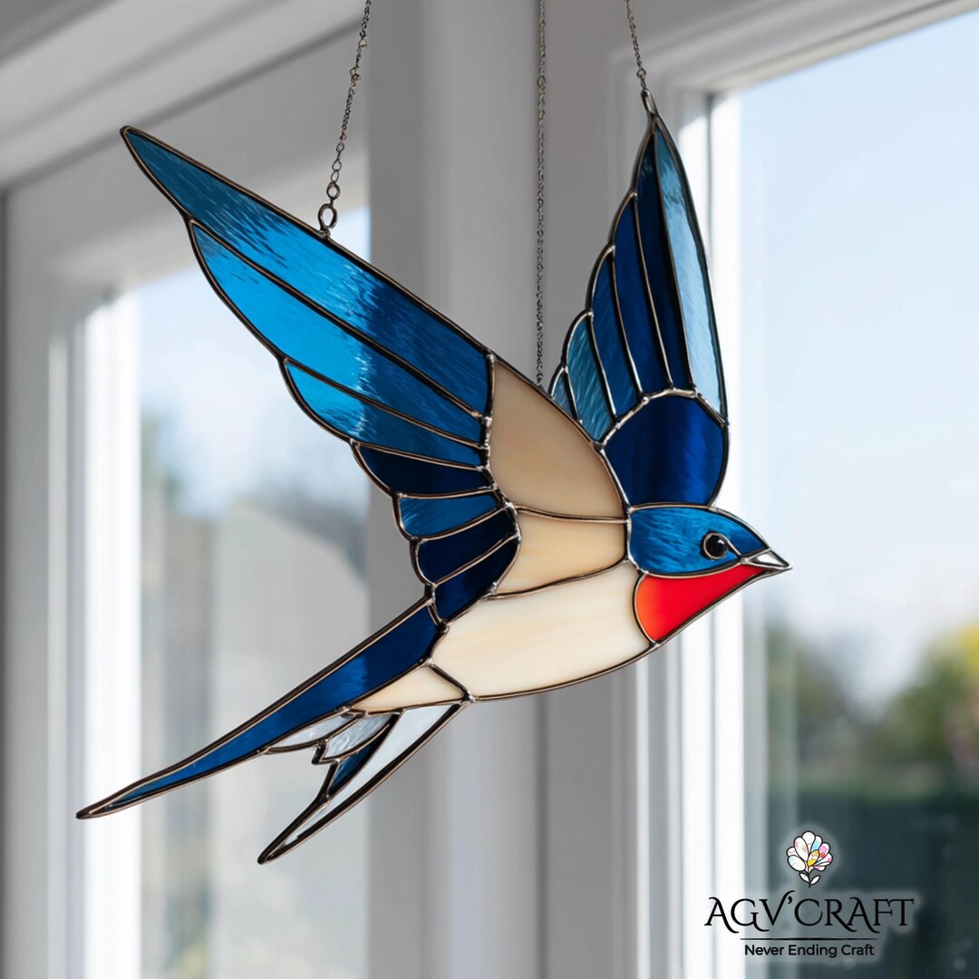 Swallow Stained Glass Pattern, Swallow Suncatcher, Swallow Bird Stained ...