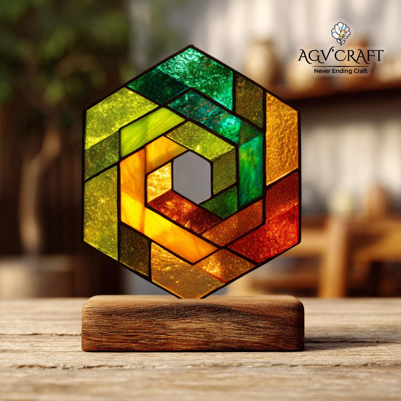 Spiral Cube Stained Glass Pattern, Spiral Cube Suncatcher, Rainbow ...