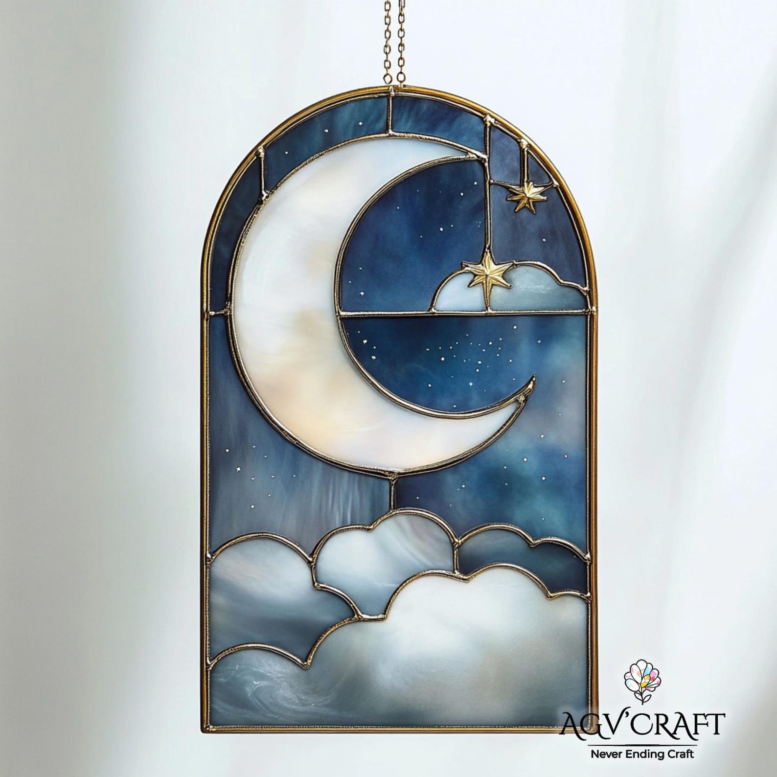 Moonlit Sky Stained Glass Pattern, Moonlit Suncatcher, Moon Stained ...