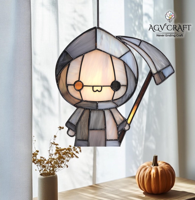 Grim Reaper Stained Glass Pattern, Grim Reaper Suncatcher, Cute Grim ...