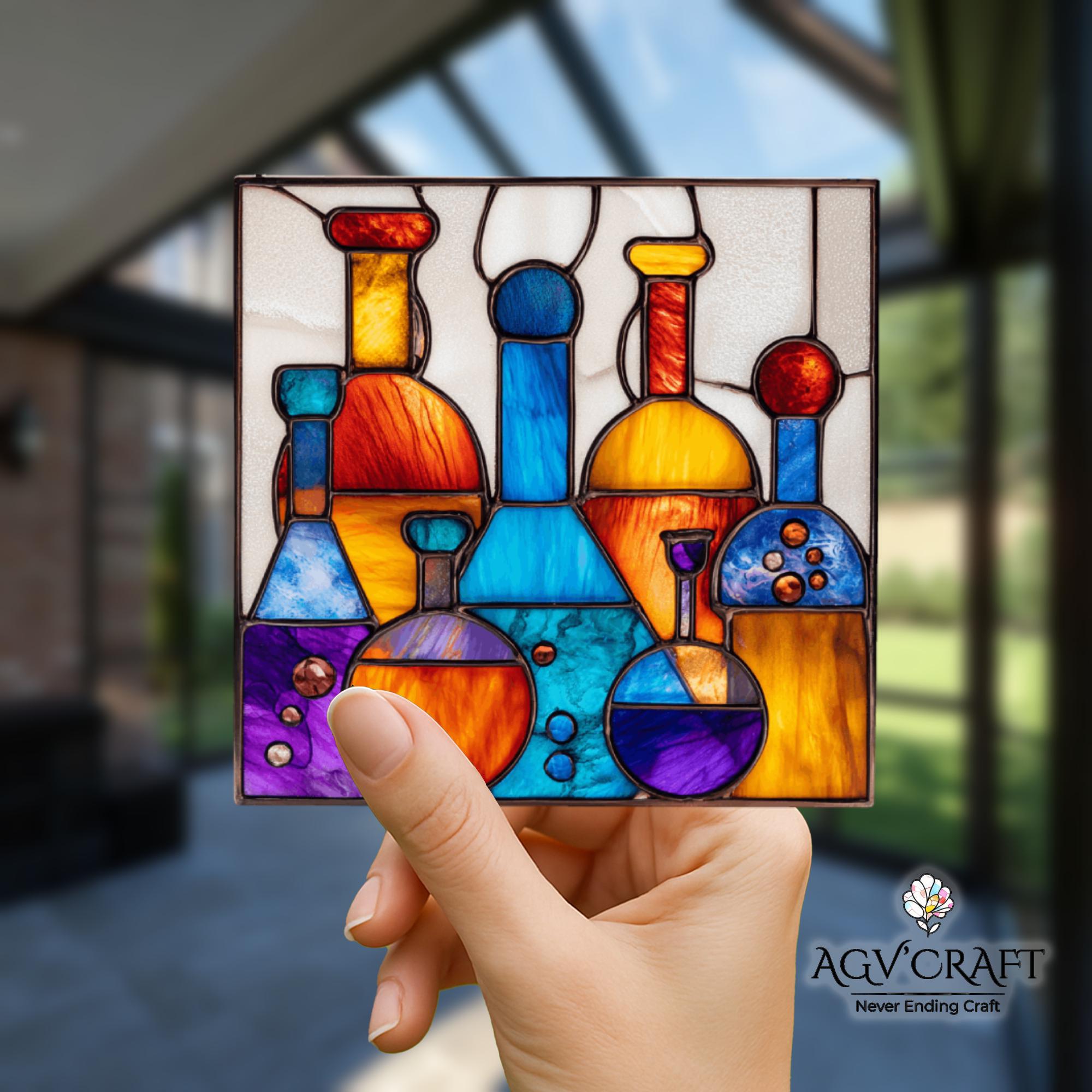 Vials Stained Glass Pattern, Vials Suncatcher Pattern, Bottles Stained ...