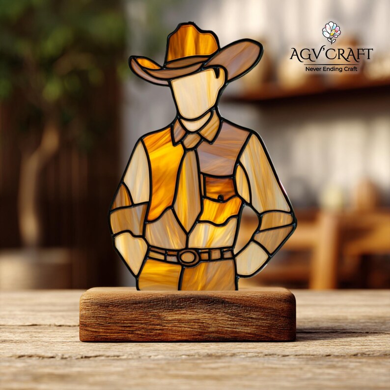 Cowboy Stained Glass Pattern, Western Suncatcher Template, Rustic Decor ...