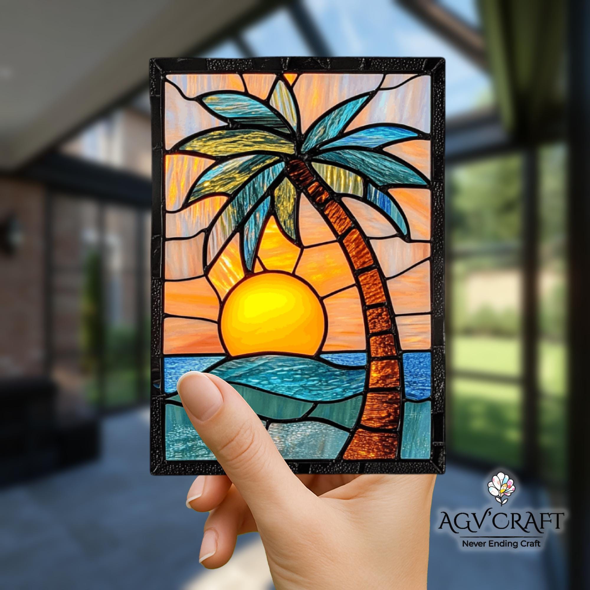 Beach Sunset Stained Glass Pattern, Sunset Suncatcher, Sunset on Beach ...