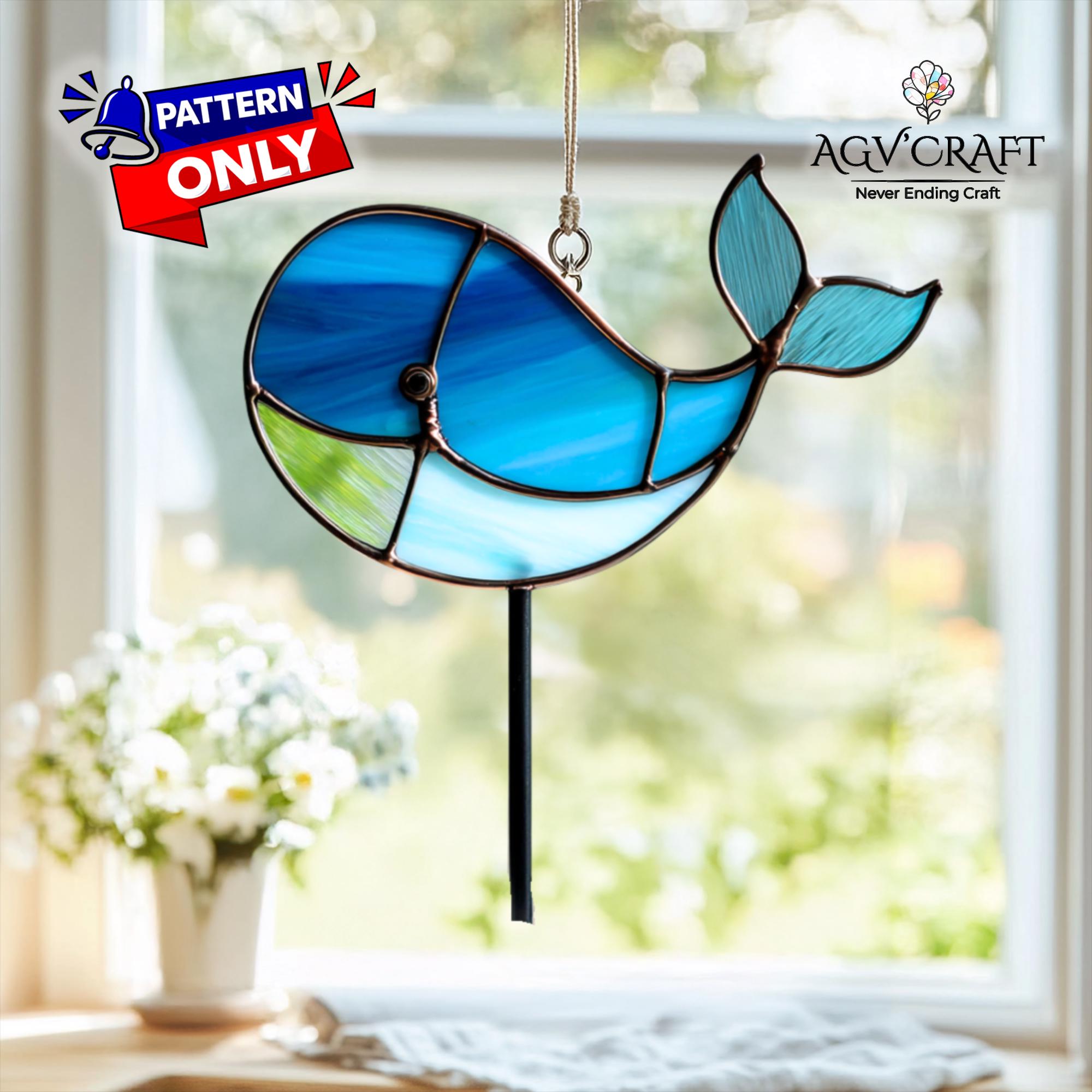 Blue Whale Stained Glass Plant Stakes Pattern, Whale Suncatcher, Whale ...