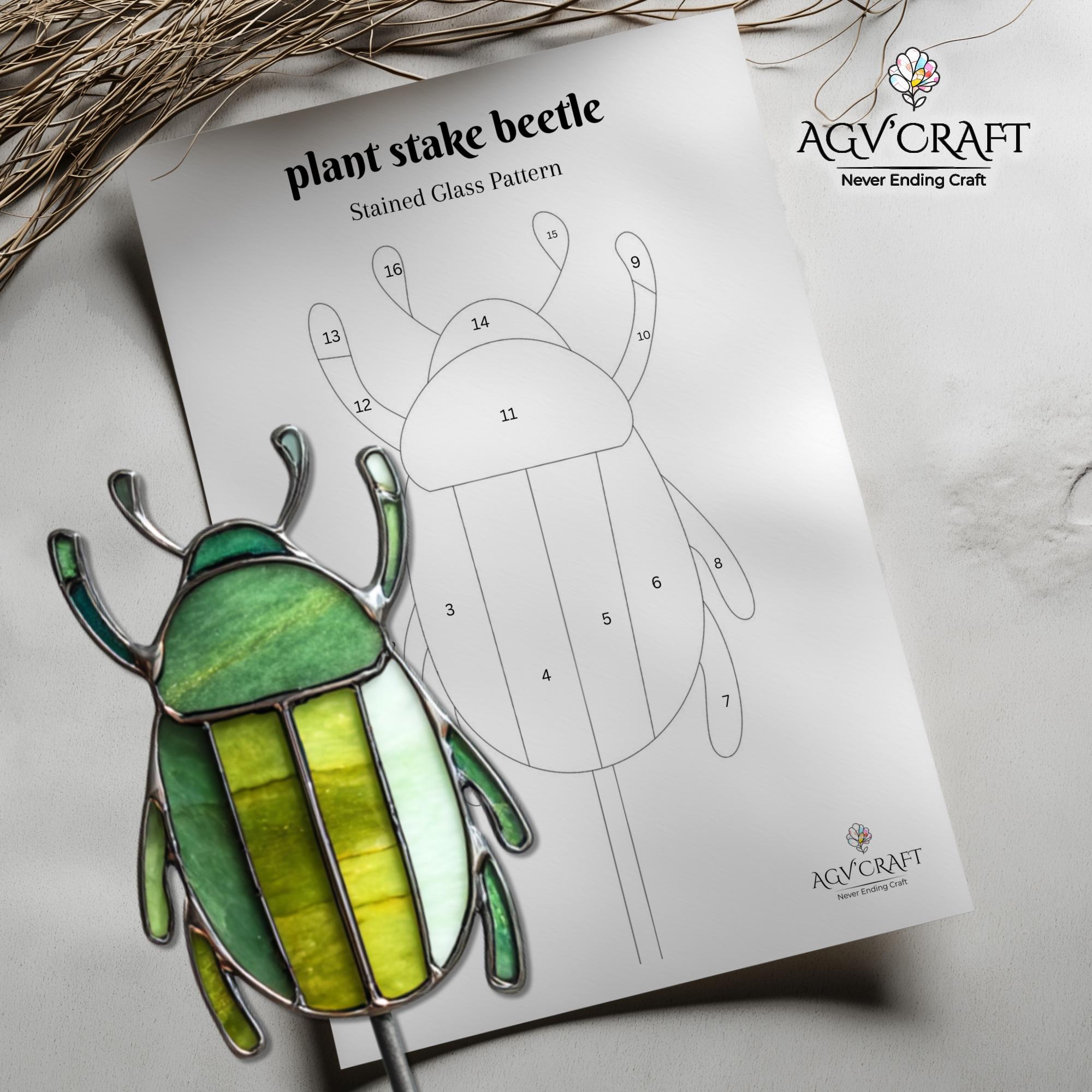 Beetle Stained Glass Plant Stakes Pattern, Beetle Suncatcher Template ...