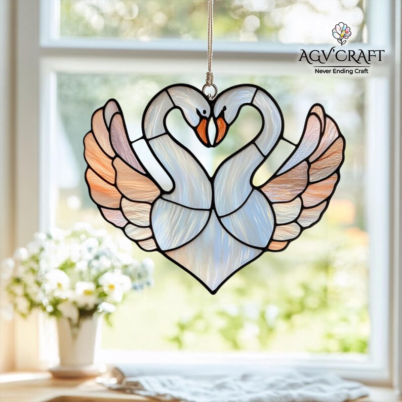 Love Swan Stained Glass Pattern, Romantic Suncatcher Template (PDF ...