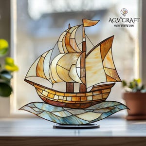 Sailing Ship Stained Glass Pattern, Ship Suncatcher, Sail Boat Stained ...