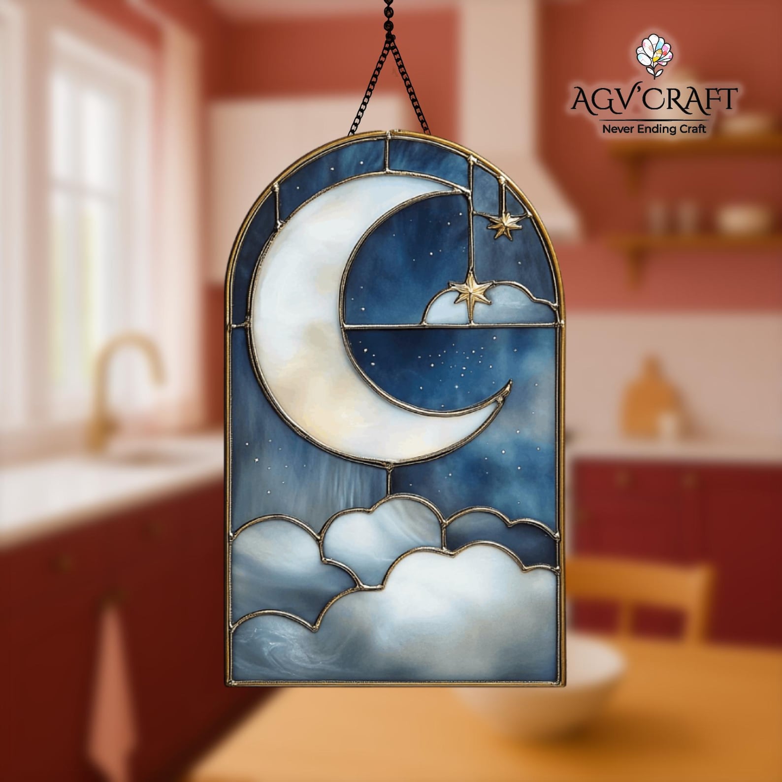 Moonlit Sky Stained Glass Pattern, Moonlit Suncatcher, Moon Stained ...