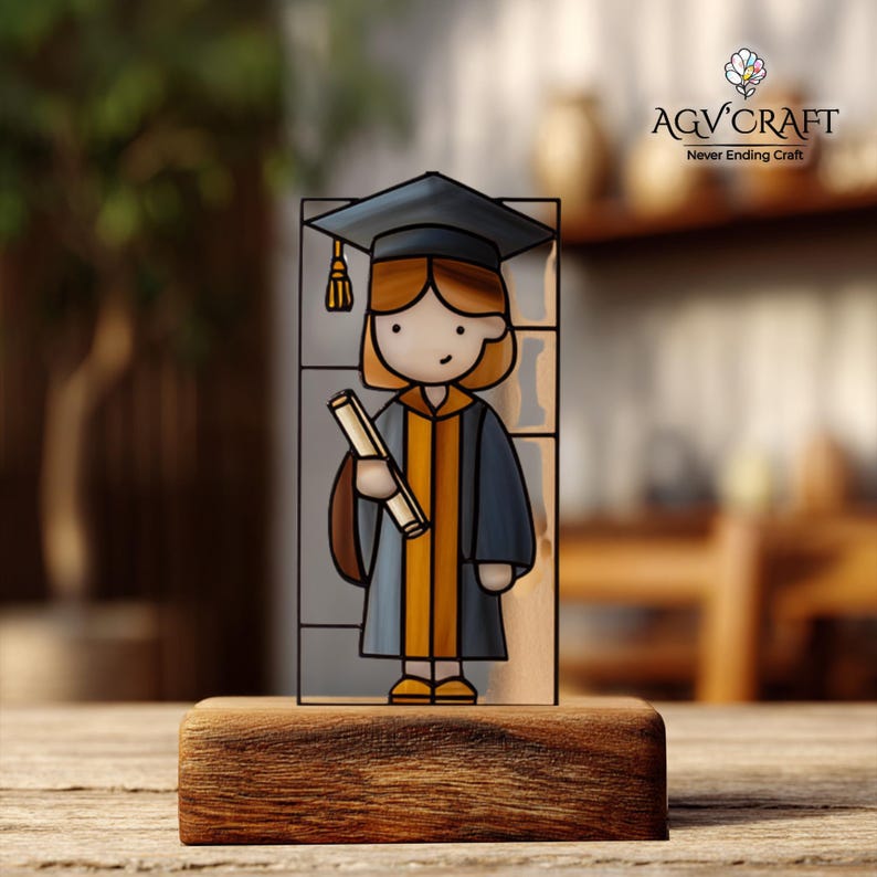 Graduate Girl Stained Glass Pattern, Graduation Suncatcher, Home Decor ...