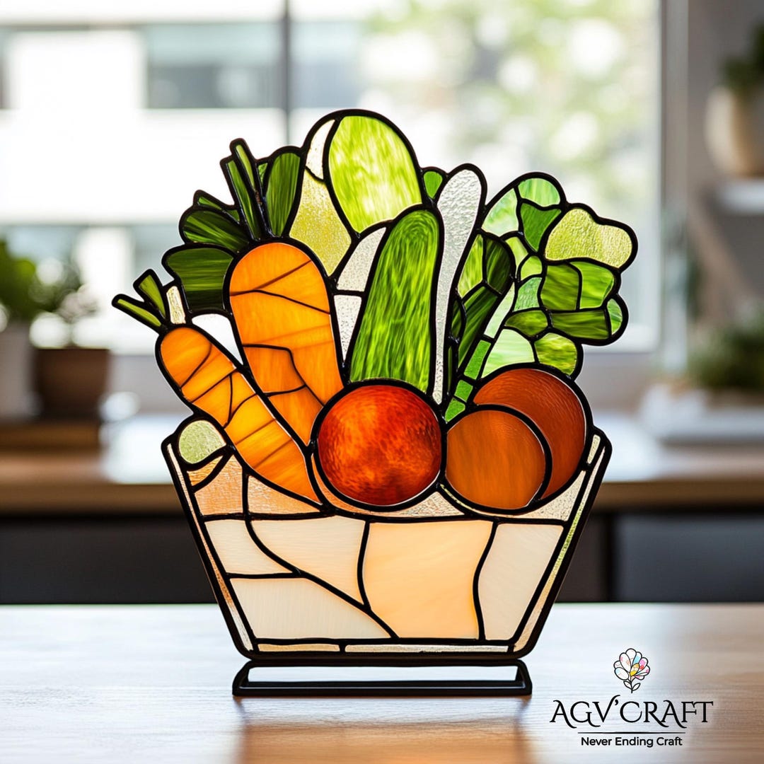 Vegetable Basket Stained Glass Pattern, Vegetable Suncatcher, Vegetable ...