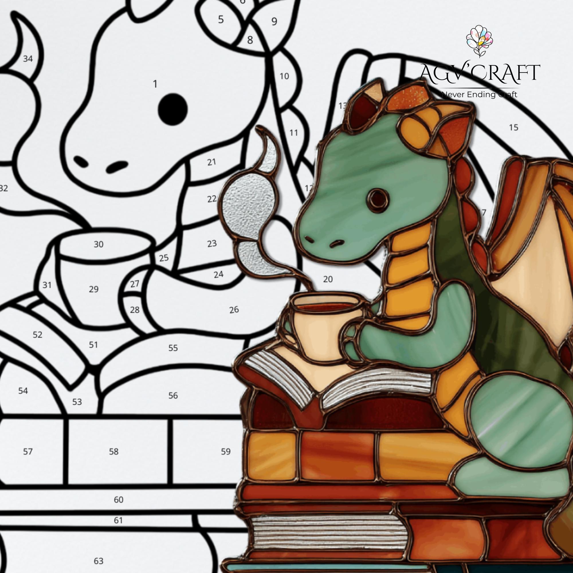 Dragon Reading Book Stained Glass Pattern, Dragon Book Suncatcher ...