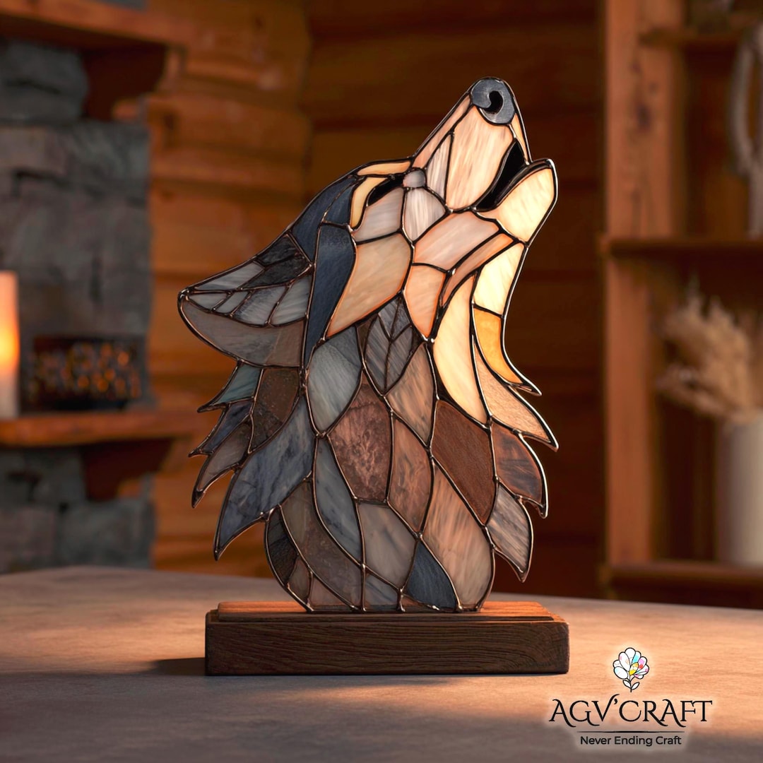 Wolf Head Stained Glass Pattern, Wolf Head Suncatcher, Wolf Stained ...