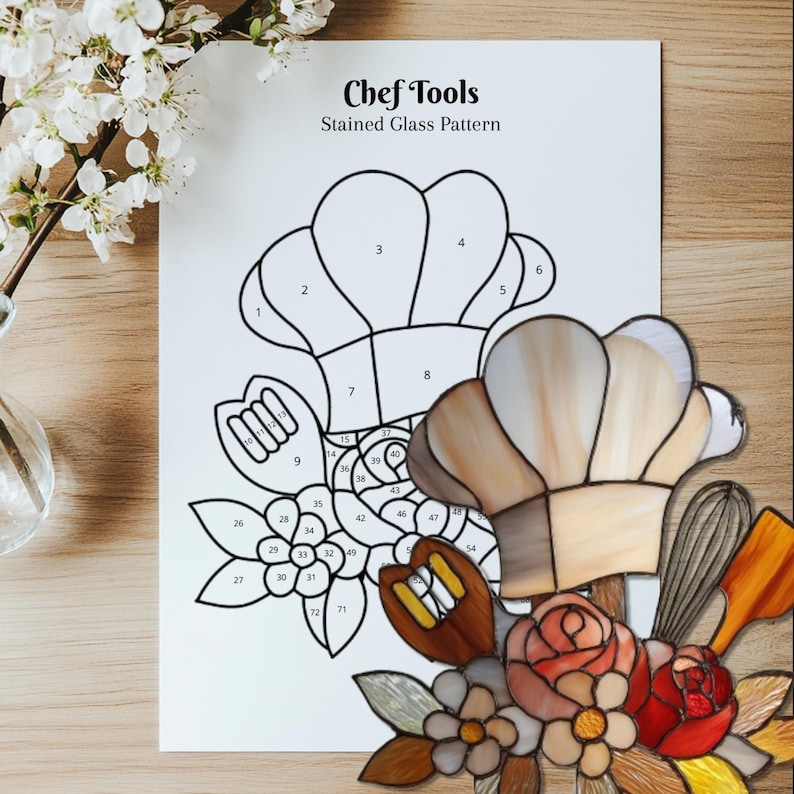 Chef Tools Stained Glass Pattern, Chef Tools Suncatcher, Kitchen Decor ...
