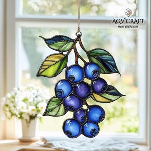 Blueberry Stained Glass Pattern, Blueberry Suncatcher, Fruits Stained ...