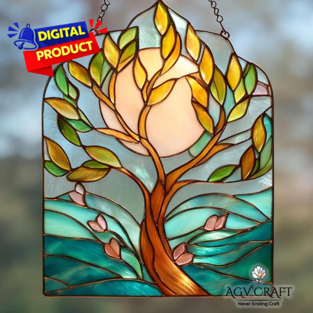 Meadow Golden Tree Suncatcher Stained Glass Pattern (PDF Pattern ...