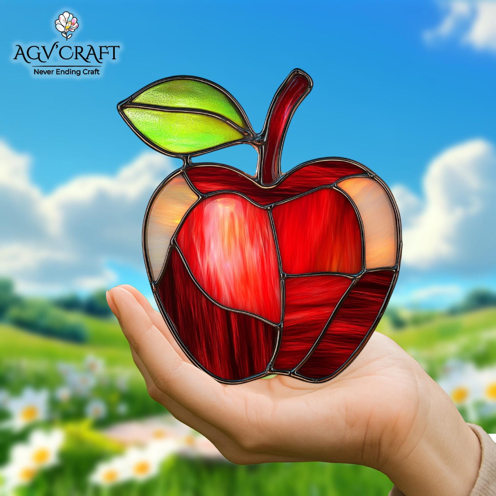 Apple Stained Glass Pattern, Red Apple Suncatcher, Fruit Stained Glass ...