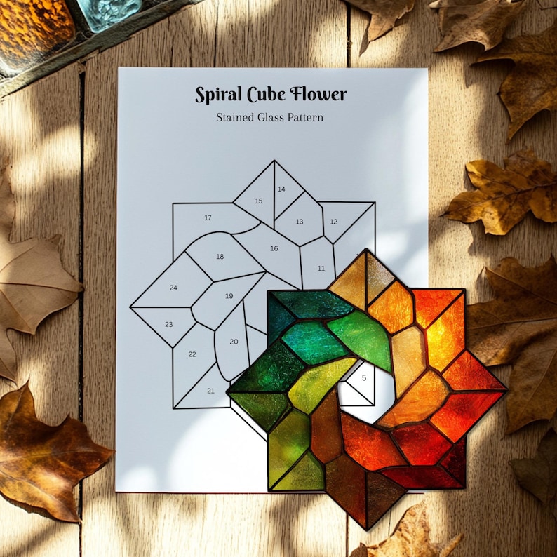 Spiral Cube Flower Stained Glass Pattern, Spiral Flower Suncatcher ...