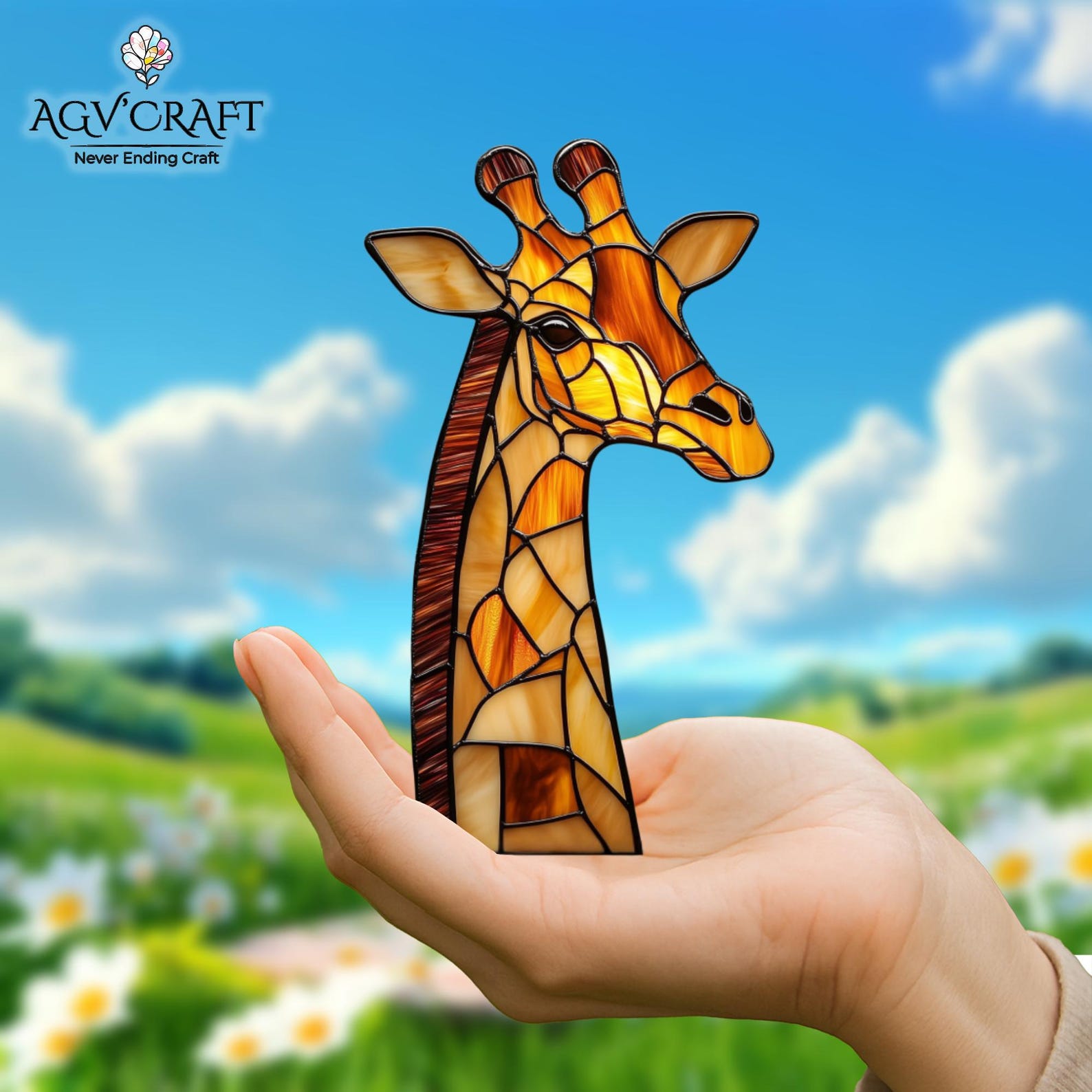 Giraffe Portrait Stained Glass Pattern, Giraffe Head Suncatcher ...