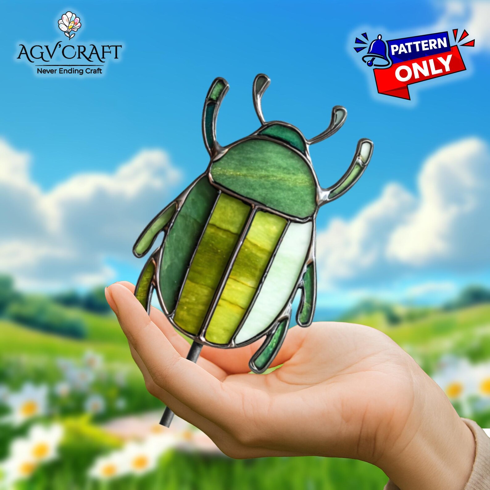 Beetle Stained Glass Plant Stakes Pattern, Beetle Suncatcher Template ...