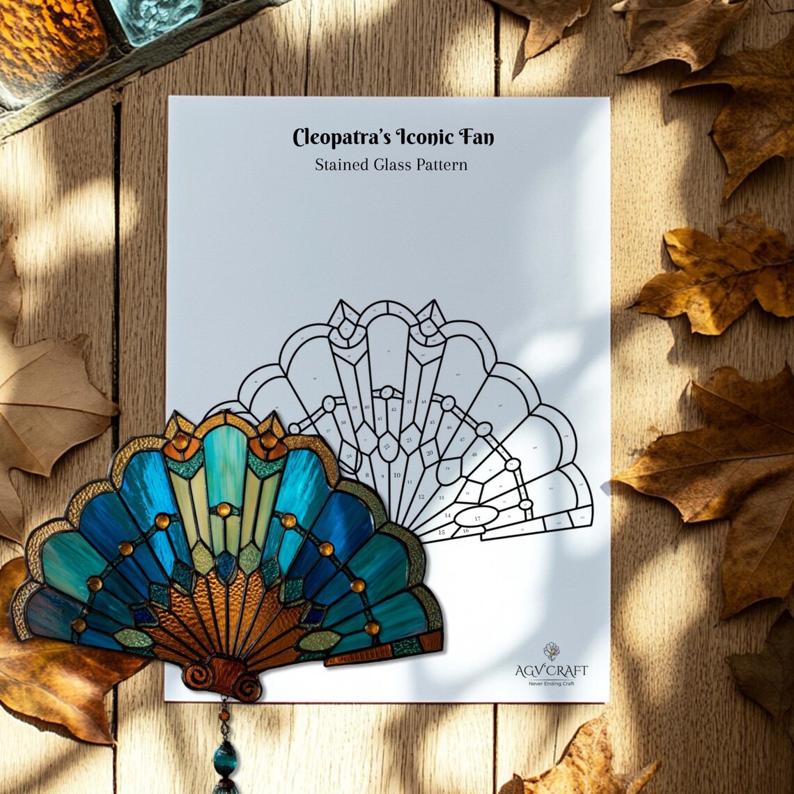 Cleopatra's Fan Stained Glass Pattern, Fan Suncatcher, Vintage Fan ...