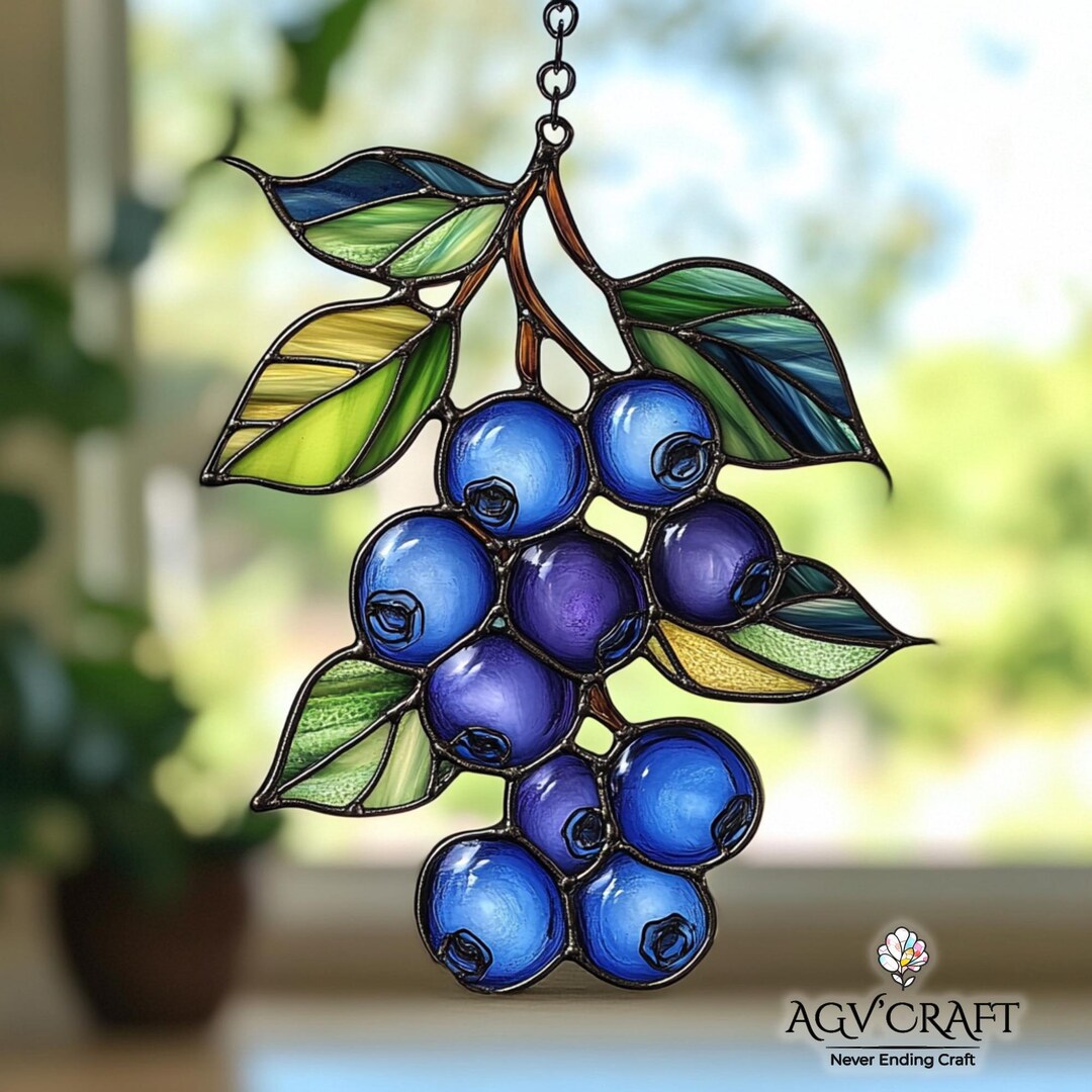 Blueberry Stained Glass Pattern, Blueberry Suncatcher, Fruits Stained ...