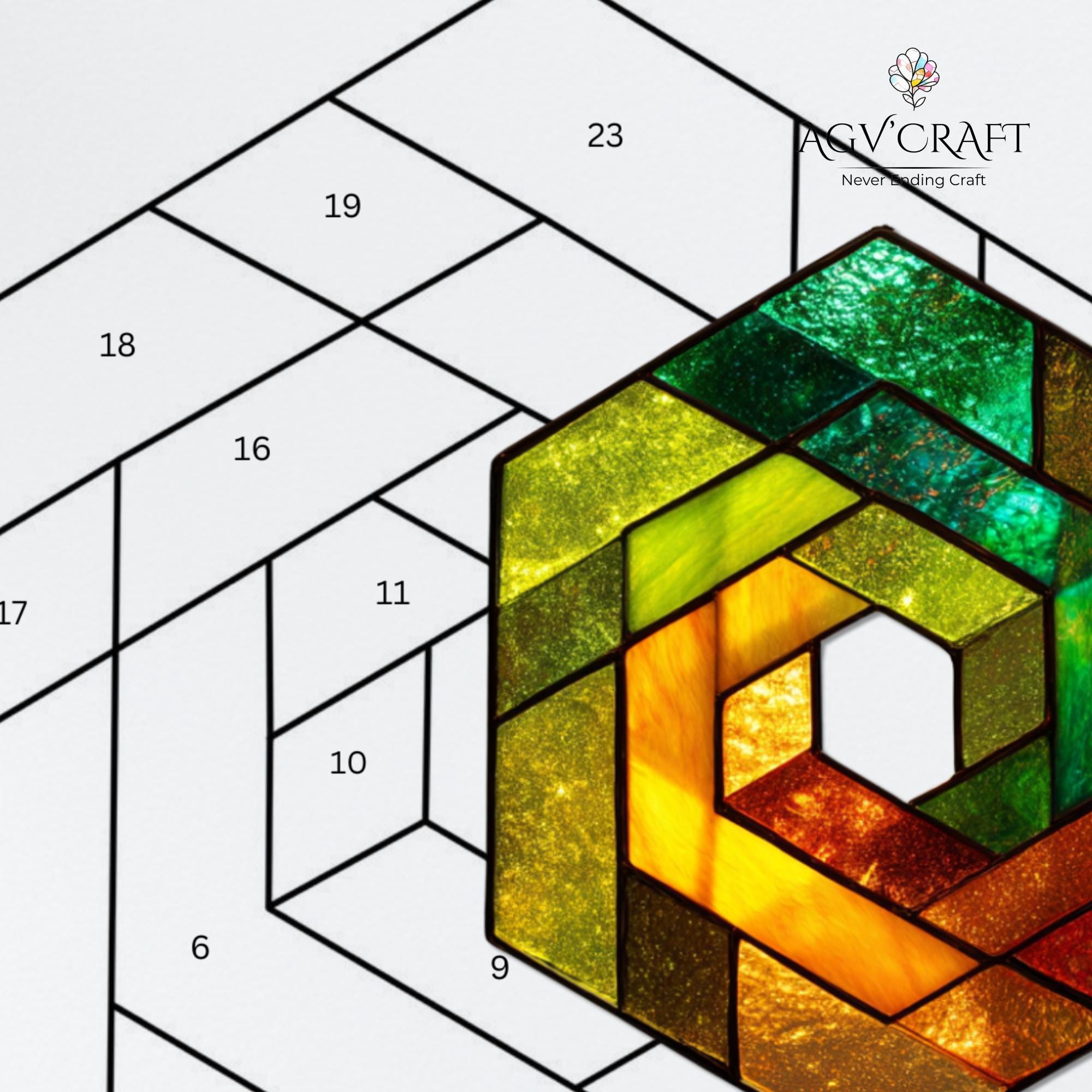 Spiral Cube Stained Glass Pattern, Spiral Cube Suncatcher, Rainbow ...